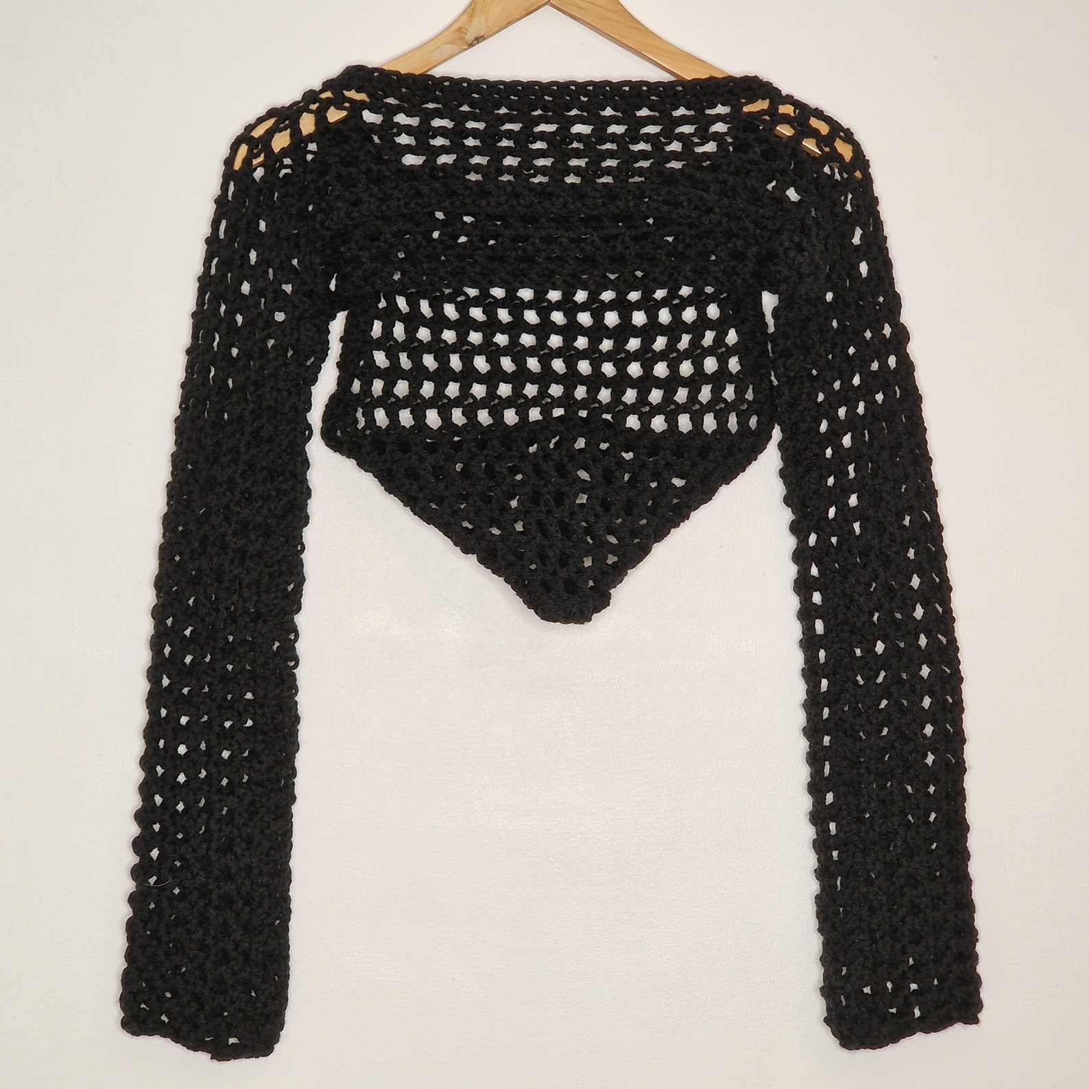 Handmade Crochet Hooded Crop Top, Arm Warmer Sleeves, Cover up in Black ...