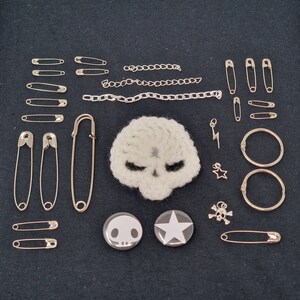 XL Safety Pin Punk Your Own Hat Kit, Extra Skull Badge Adds Attitude ...