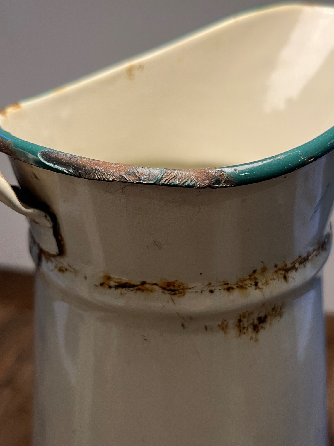 Vintage French Cream White Enamel Water Pitcher Jug Vase Can - Etsy