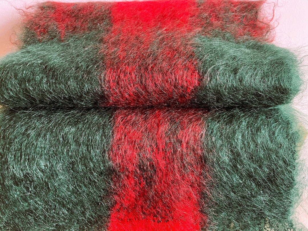 Jaeger Red and Dark Green Vintage Mohair Scarf, Made in Great Britain ...