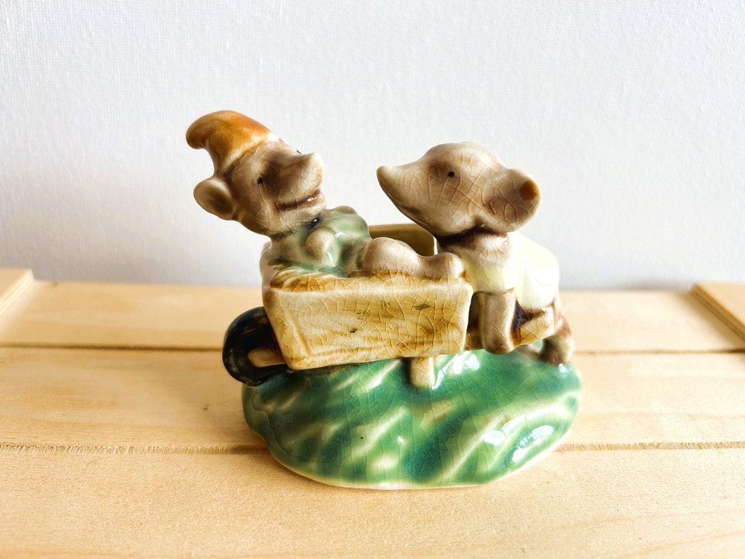 Vintage Mouse Figurine of Two Mice Playing in and Pushing a Wheelbarrow ...