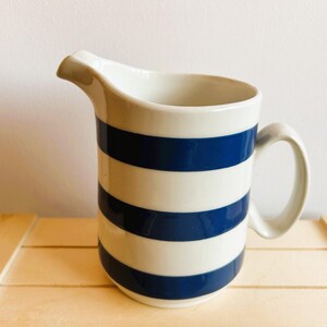 Staffordshire Potteries Blue and White Striped Pitcher, Made in England ...