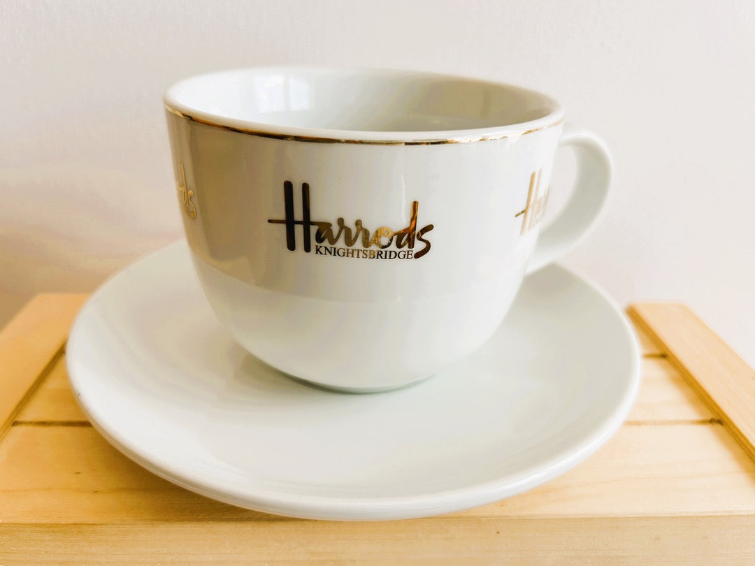 Harrods Oversized White and Gold Teacup and Saucer Set, Knightsbridge ...