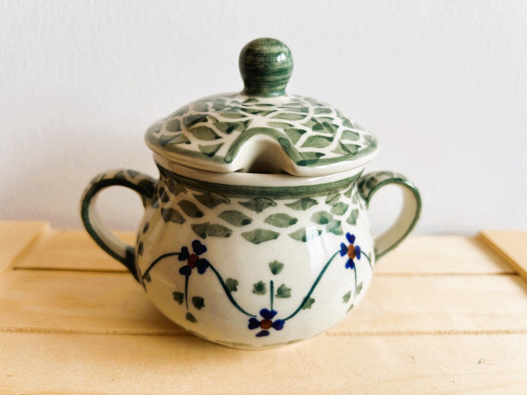 Polish Pottery Jam Pot or Sugar Bowl With Lid and Spoon Slot, Hand Made ...