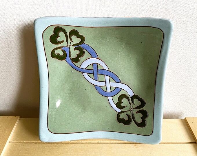 Galway Pottery Green and Blue Celtic Dish, Shamrocks, Celtic Knots ...