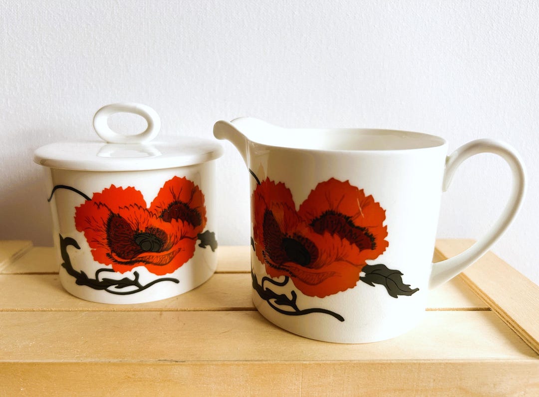 Wedgwood Cornpoppy Cream and Sugar Set, Designed by Susie Cooper, Fine ...