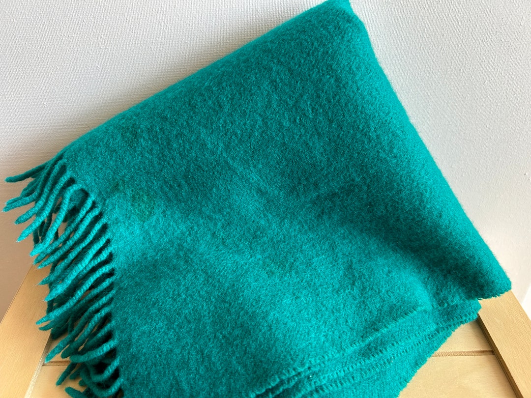 Drakes Teal Cashmere Wool Blend Fringed Scarf, Made in Scotland, Soft ...