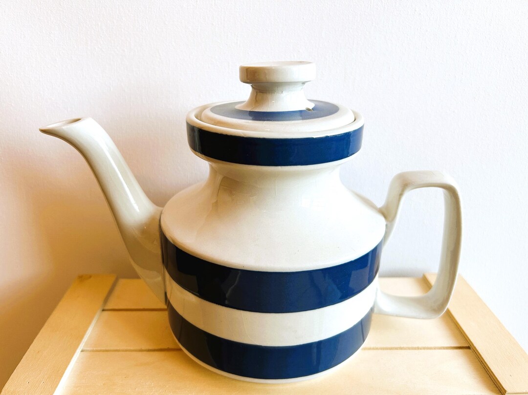 Staffordshire Potteries Blue and White Striped Vintage Coffee Pot or ...