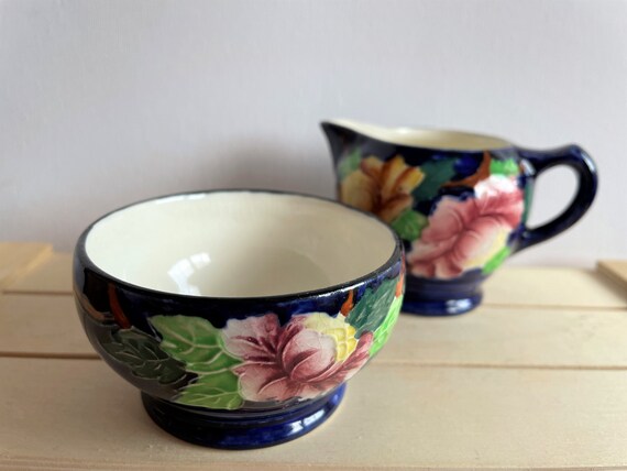Maling Cobalt Blue Majolica Pottery Cream and Sugar With - Etsy Australia