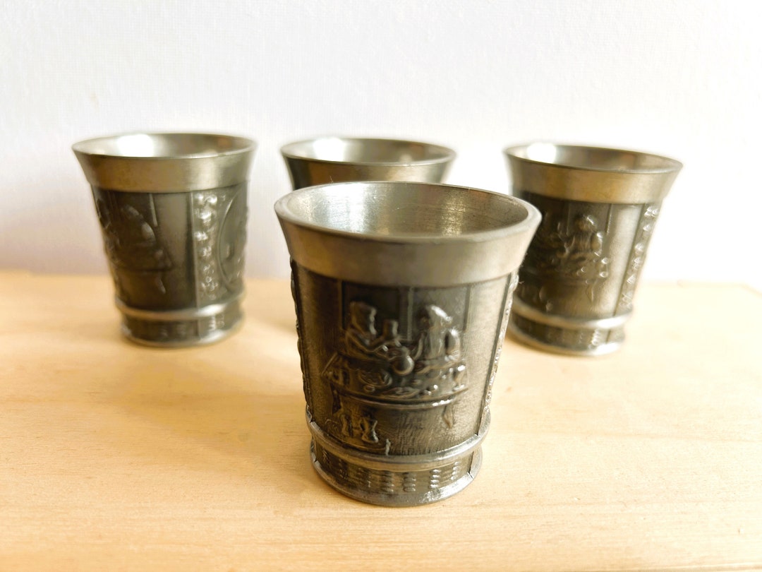 German Pewter Shot Glasses, Set of 4, FEIN ZINN, Made in West Germany ...