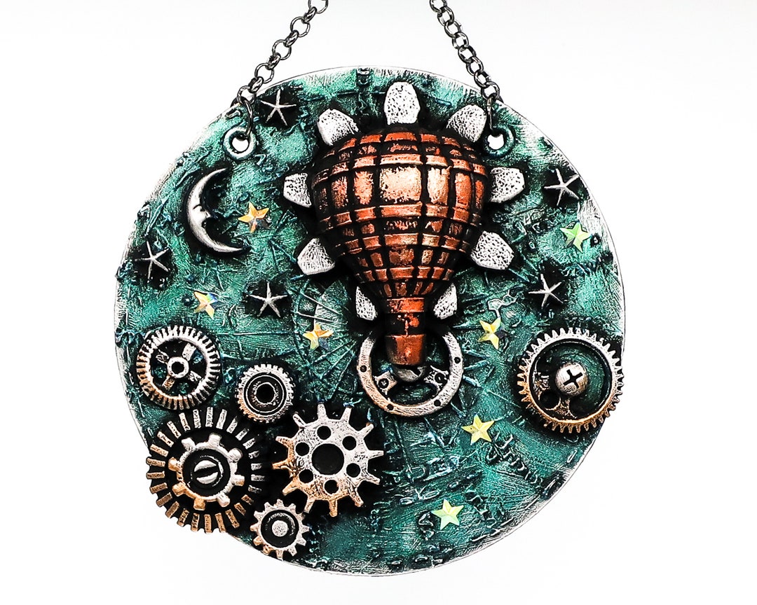 Hot Air Balloon Steampunk Machine Repurposed Record CD Art, Zeppelin ...