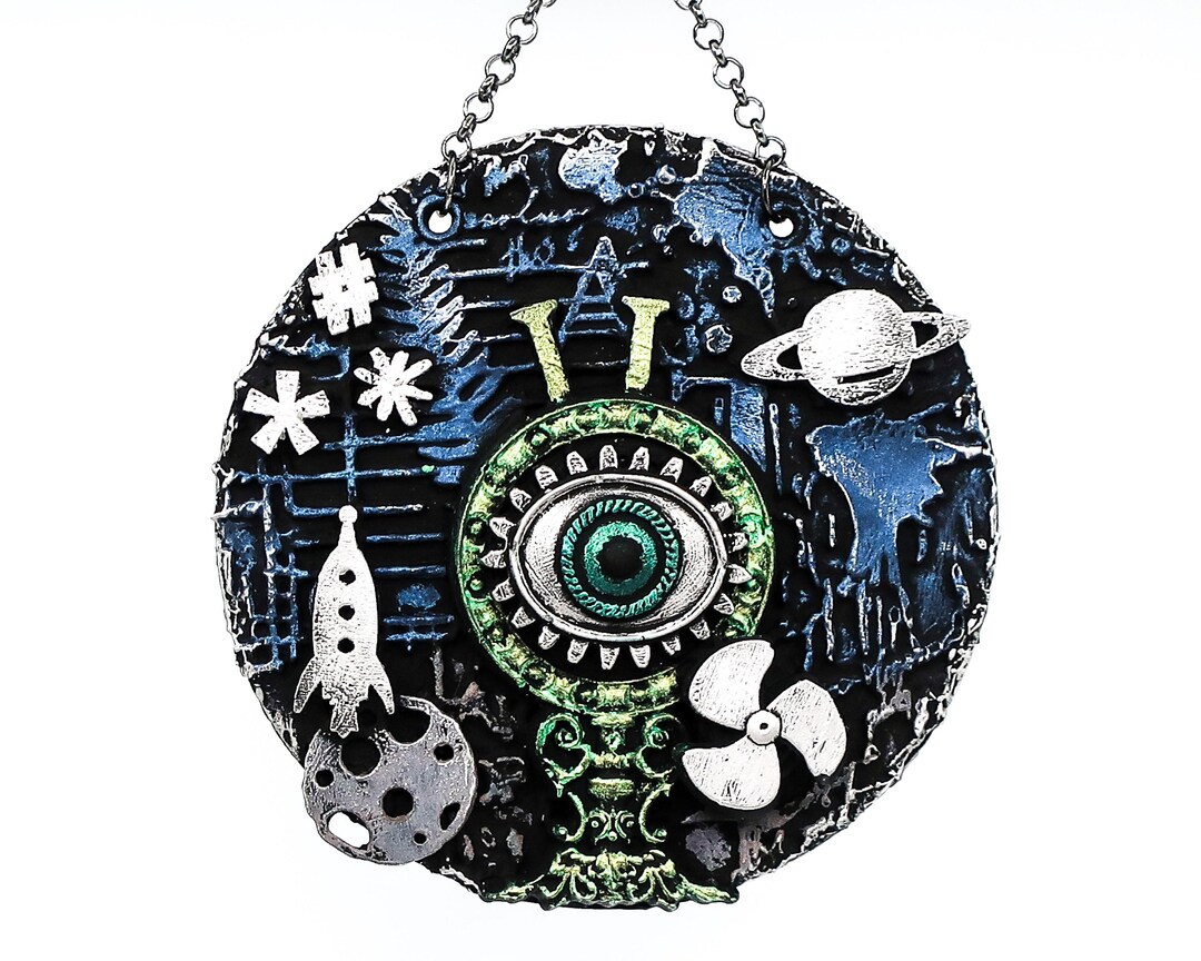 Little Green Man Outer Space Mini Wall Hanging, Alien Artwork for ...