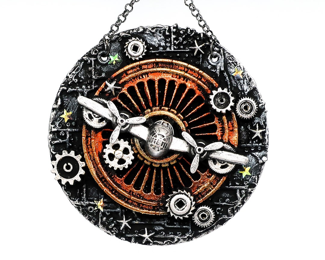 Steampunk Airplane Recycled Record Compact Disc Art, Aviation Design ...