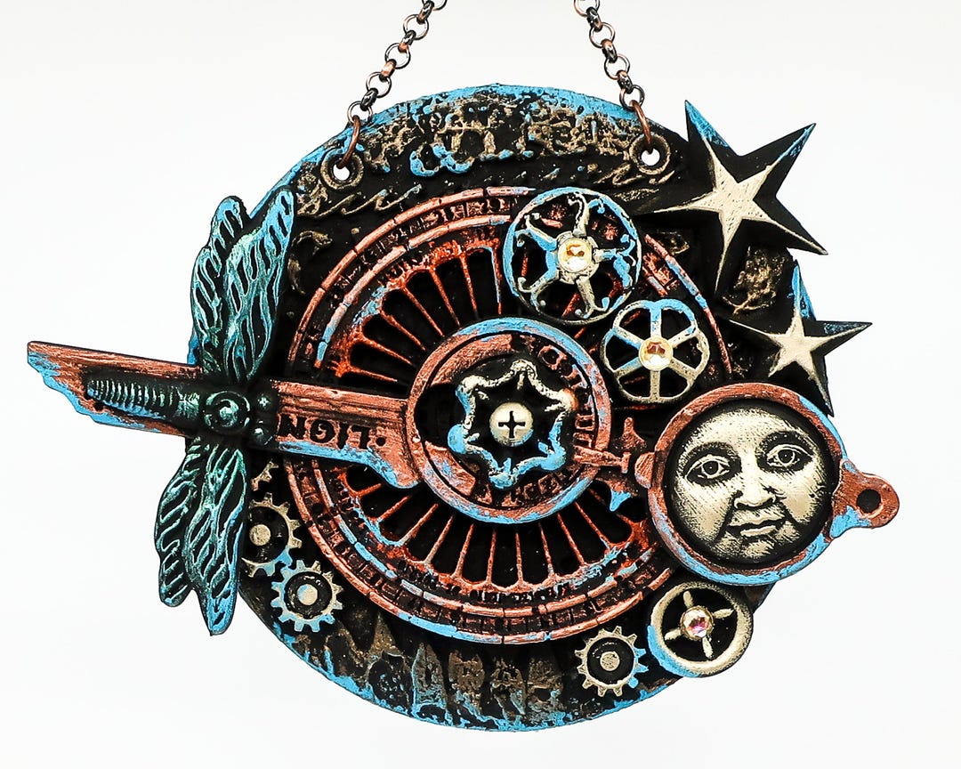 Steampunk Machine Recycled Record, Compact Disc Wall Art, Man in the ...