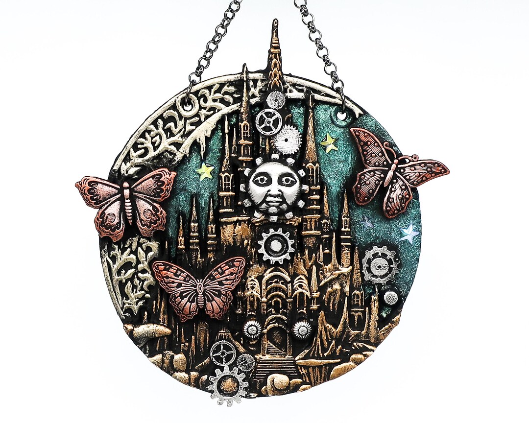 Fairy Tale Castle on a Crescent Moon Wall Ornament, Butterfly Lover ...