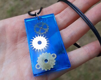 Blue Cog Necklace - Etsy