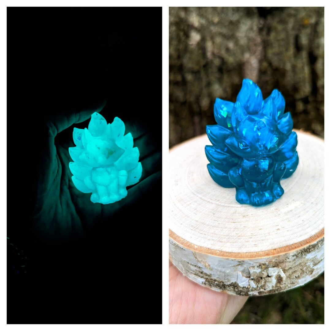 Glow in the Dark 'opal' Fox Kitsune Resin Fox TTRPG Fox Dice Guardian ...