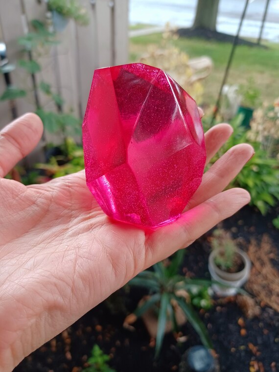 Bright Pink Resin Crystal / Crystal Paperweight / Pink Crystal - Etsy