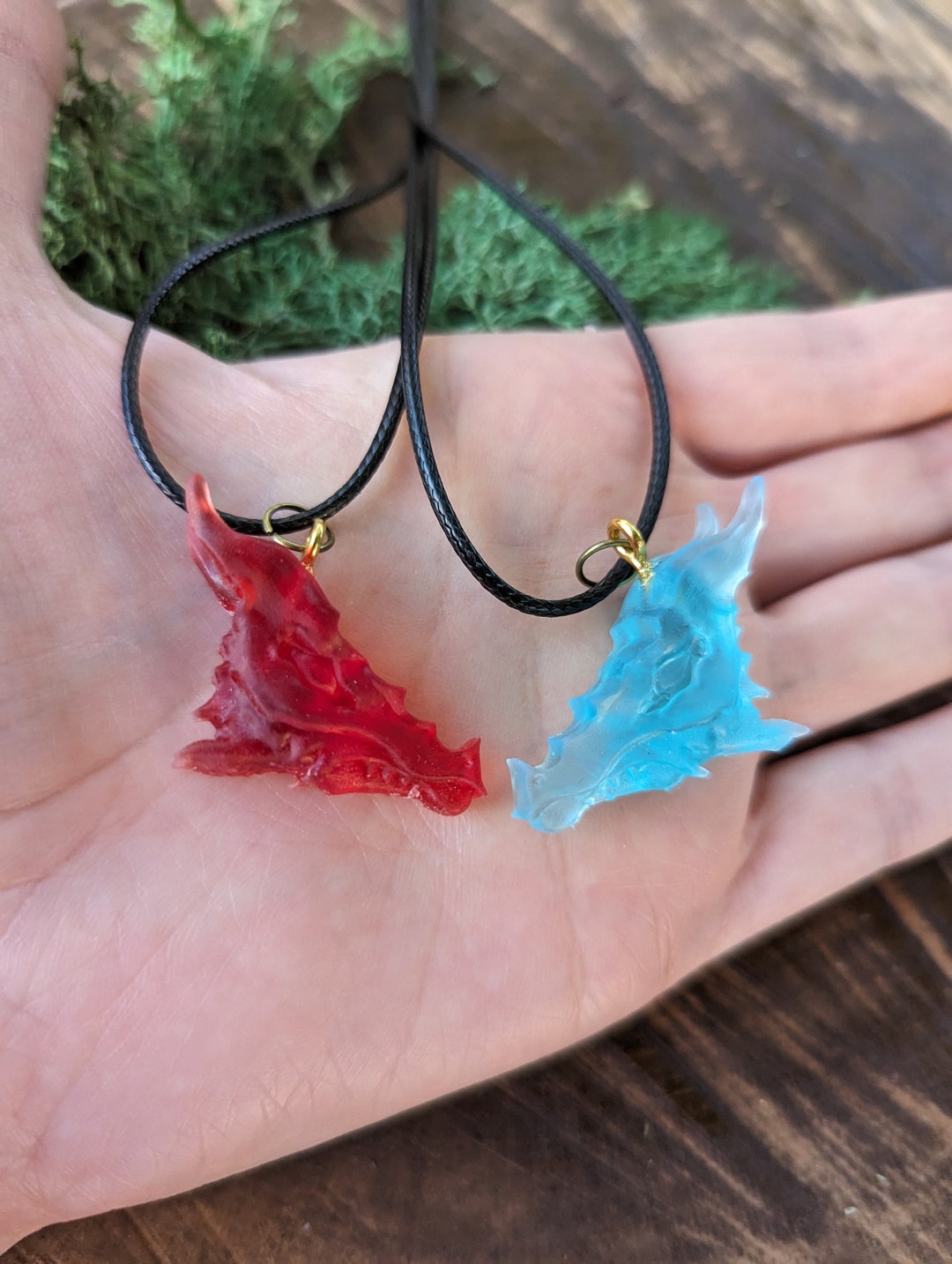 Fire and Ice Dragon Necklace Set Best Friend Necklaces Fantasy Necklace ...