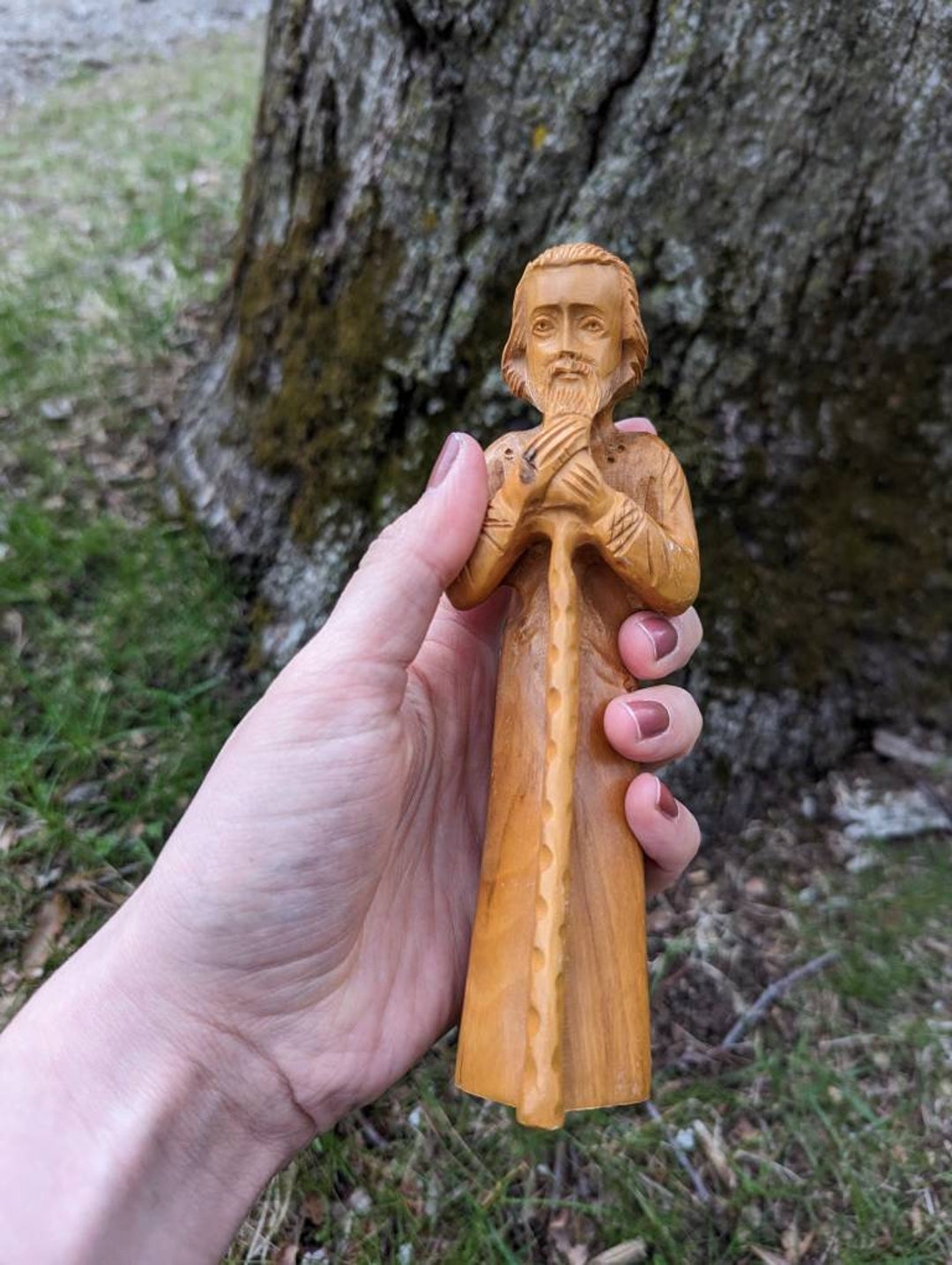 Handcarved Wizard With Staff Wise Man Moses and His Cane - Etsy