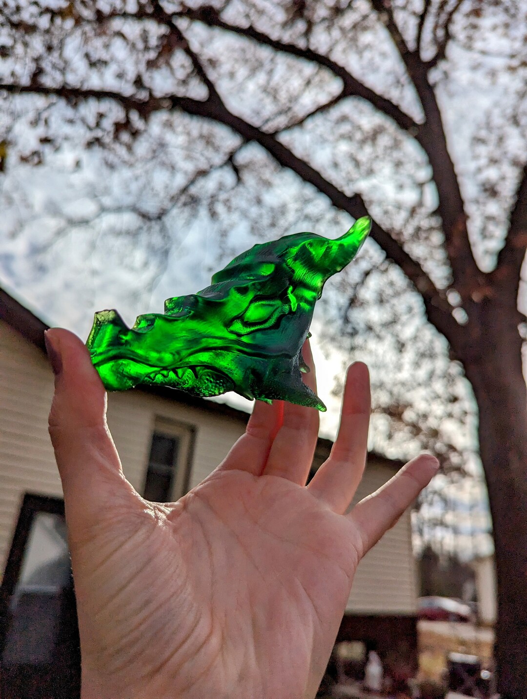 Green Crystal Dragon Paperweight Head Crystal Dragon Resin Crystal ...