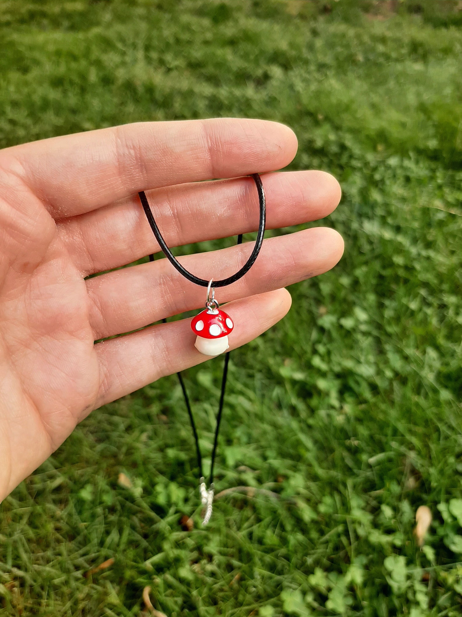 Dainty Red Mushroom Necklace: Cord Pendant - Etsy