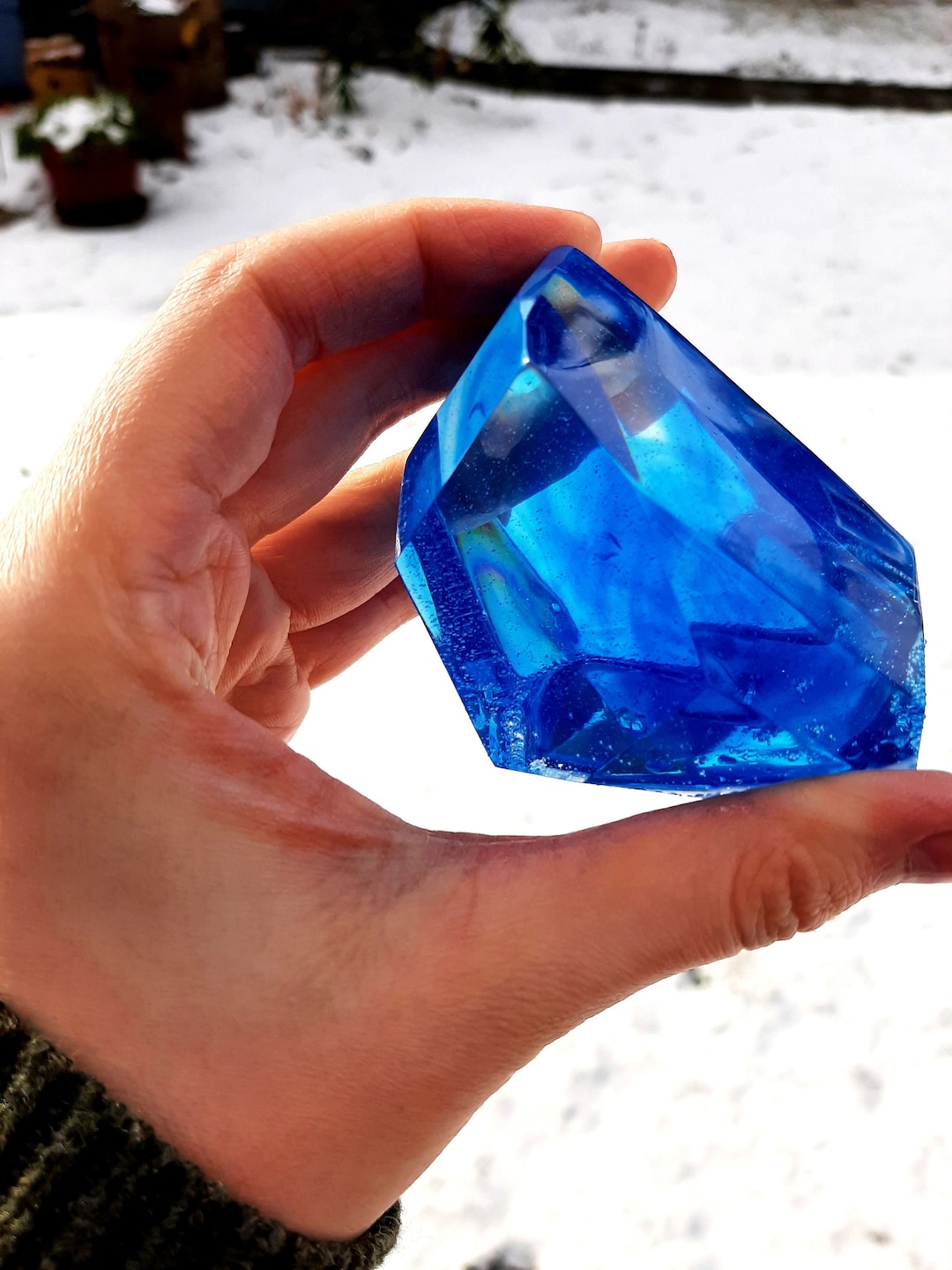 Resin Crystal Paperweight / Deep Blue Resin Paperweight / Blue Crystal ...
