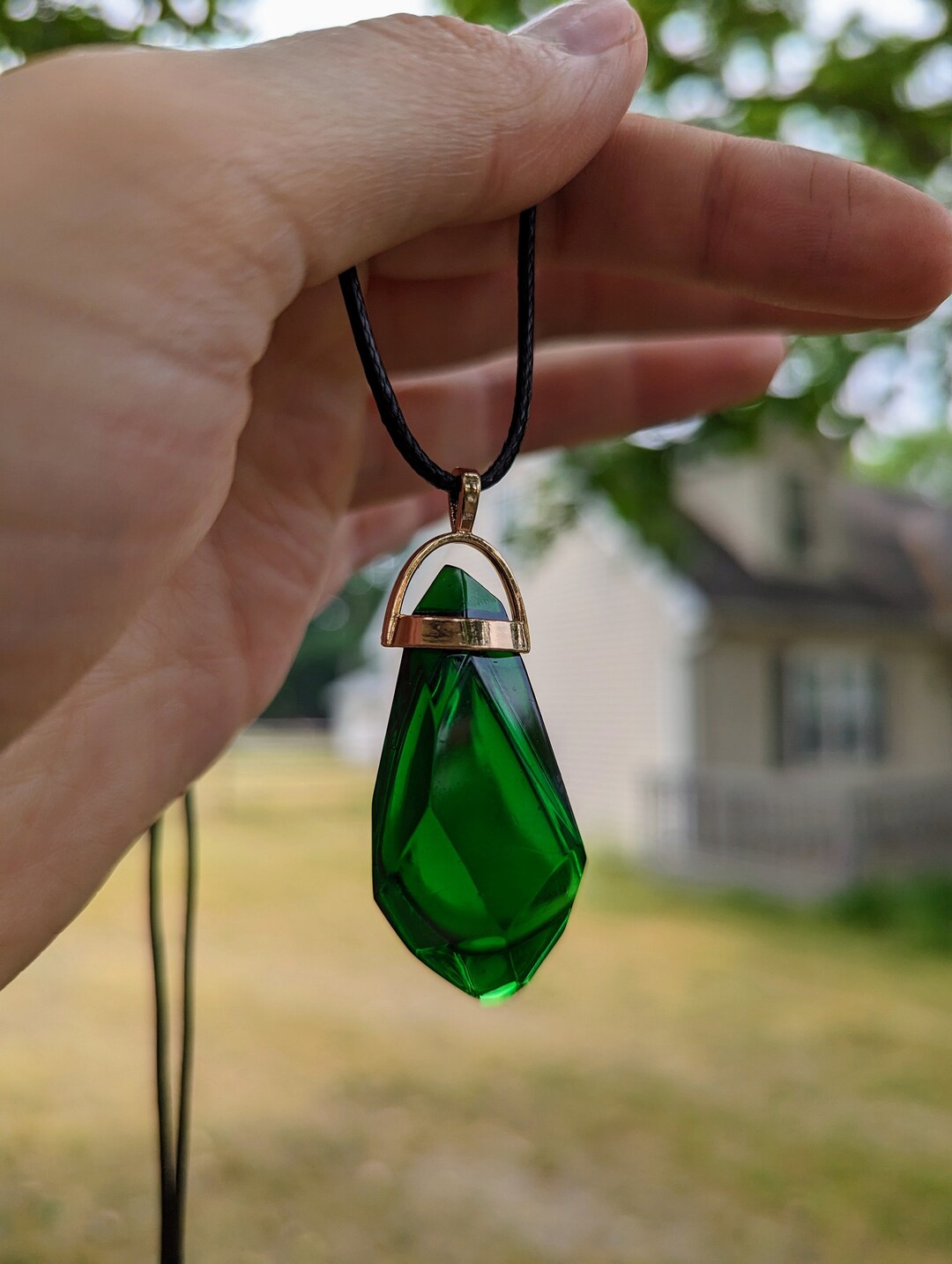 Faux Emerald Necklace Green Resin Gem Necklace Gemstone Necklace Dark Green Necklace Green Black ...