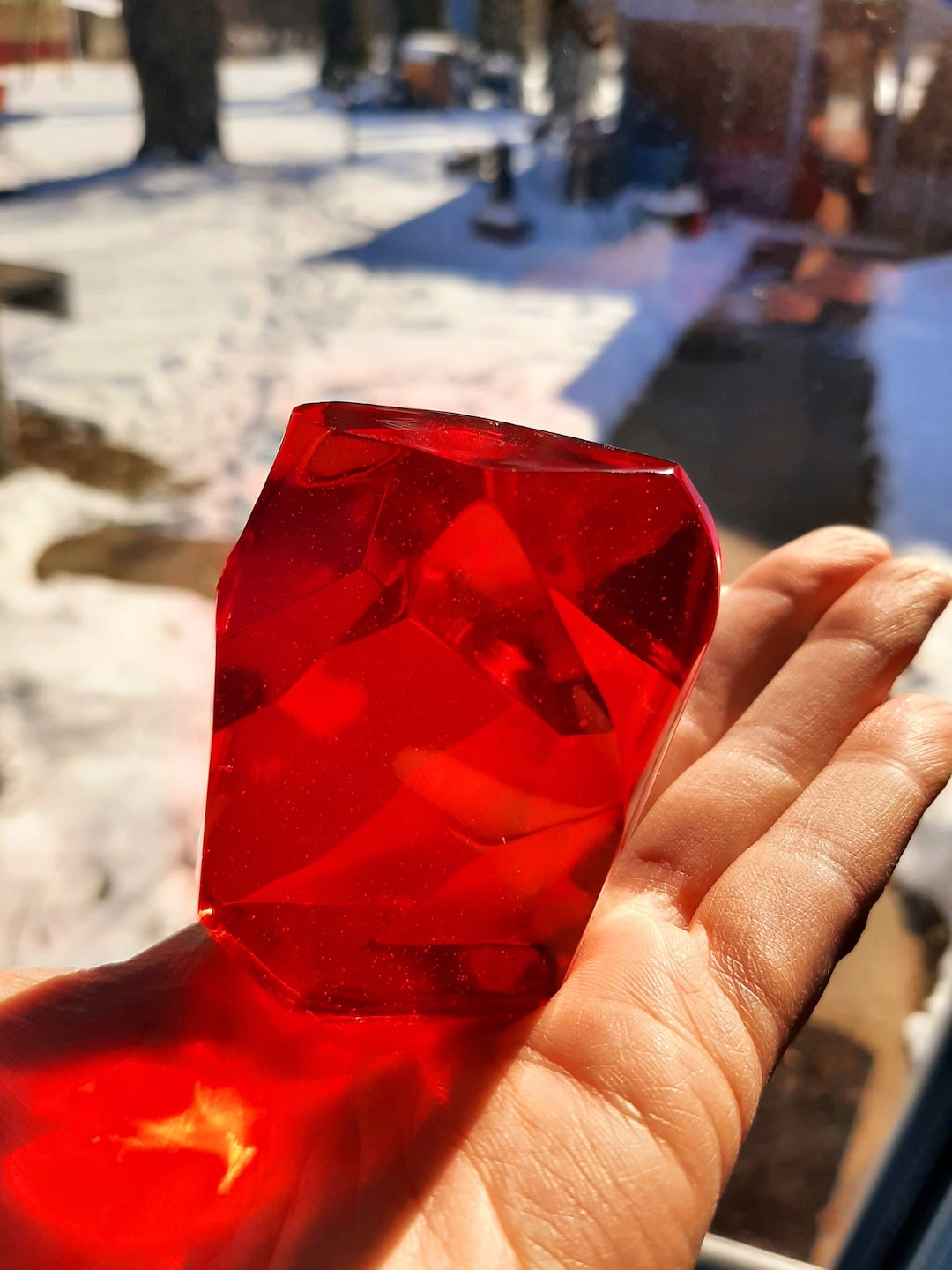 Large Fire Gem / Red Resin Paperweight / Red Crystal Paperweight ...