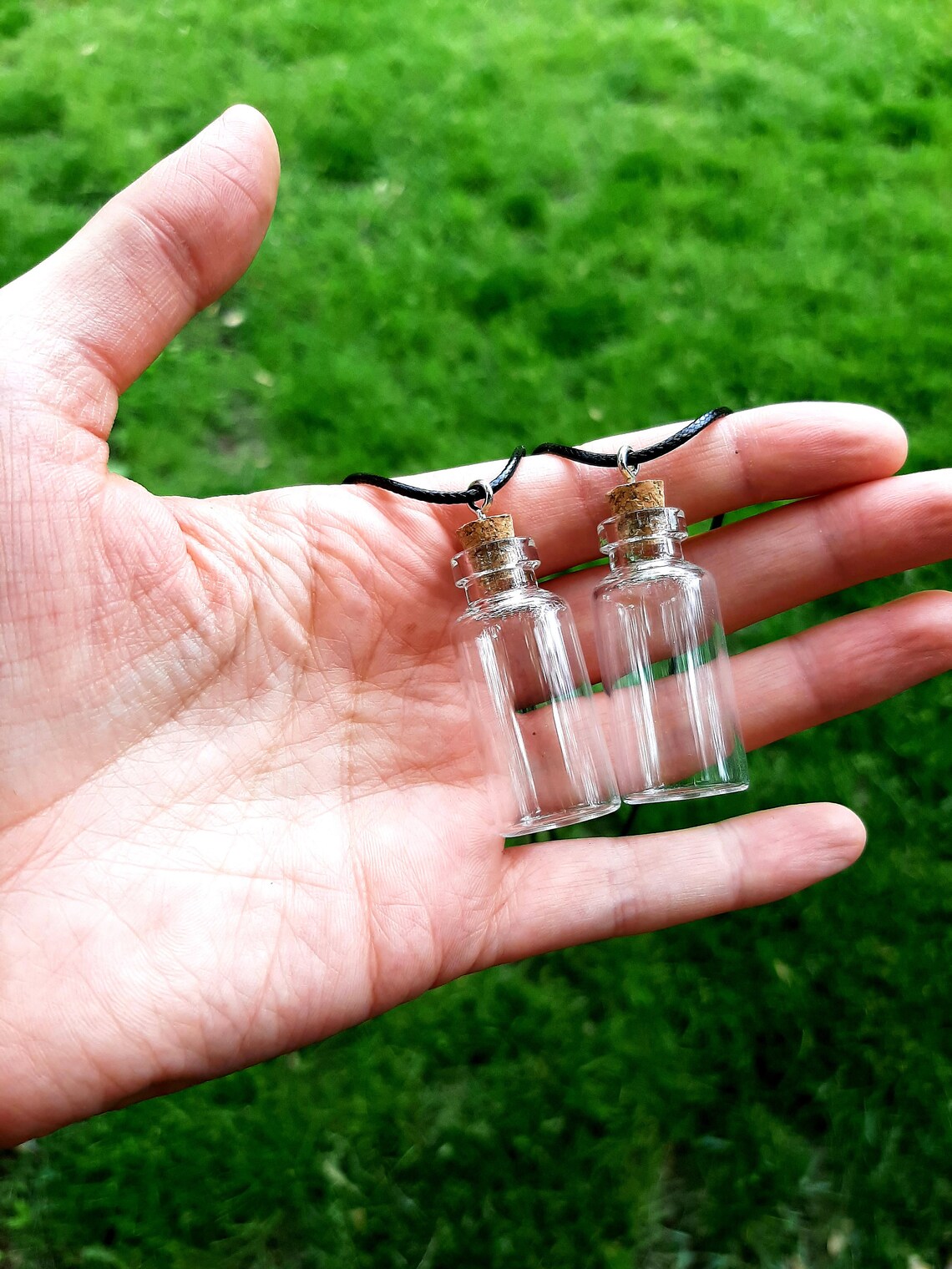 Mini Glass Bottle Necklace, DIY Empty Vial on Cotton Cord (set of 2) - Etsy