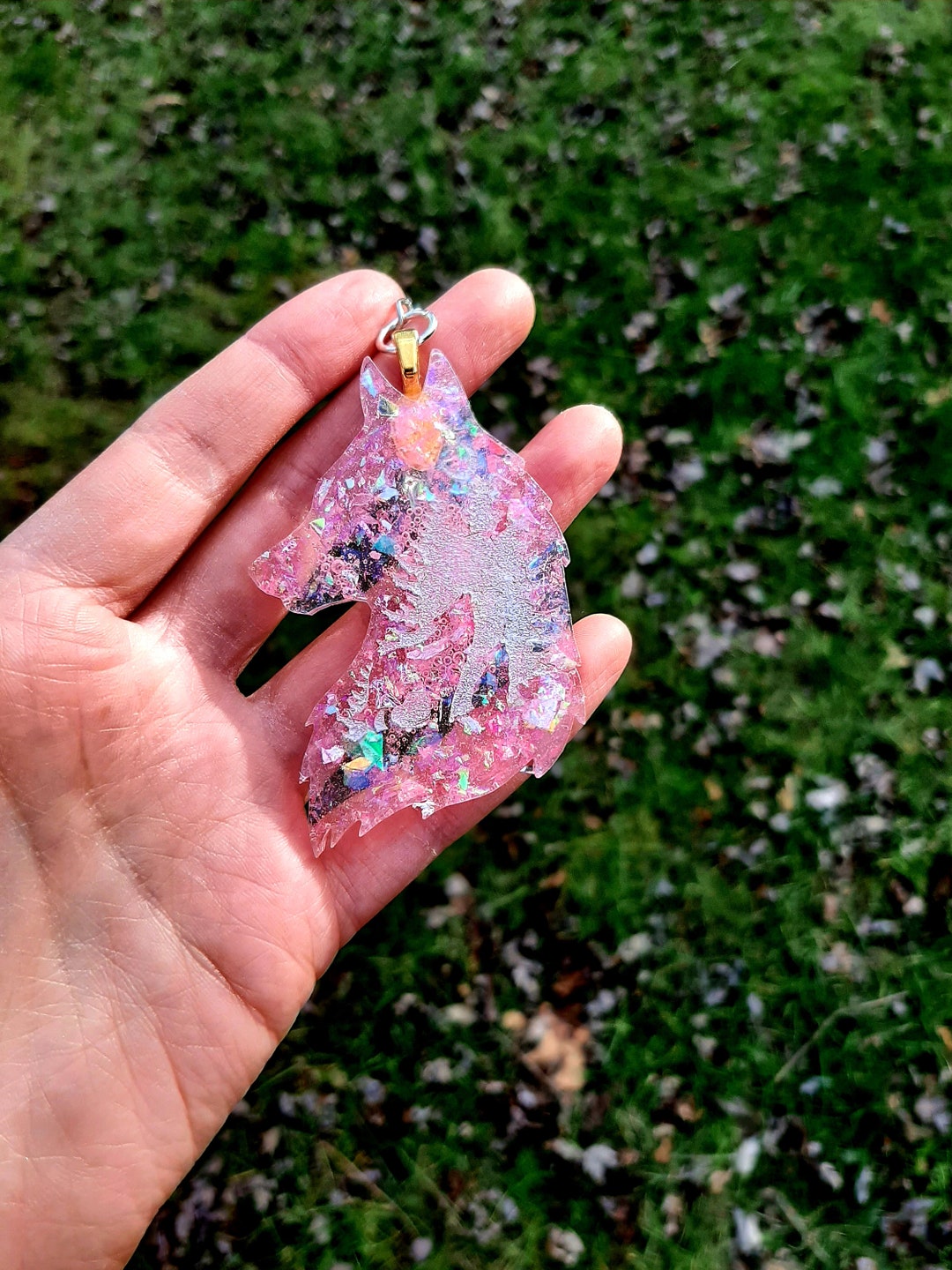 Holographic Pink Howling Wolf Keychain Mystic Gifts Howling Wolf Witch ...