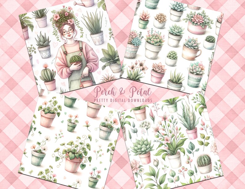Crazy for Plants Pretty Digital Scrapbook Paper, Watercolor Style, Junk ...
