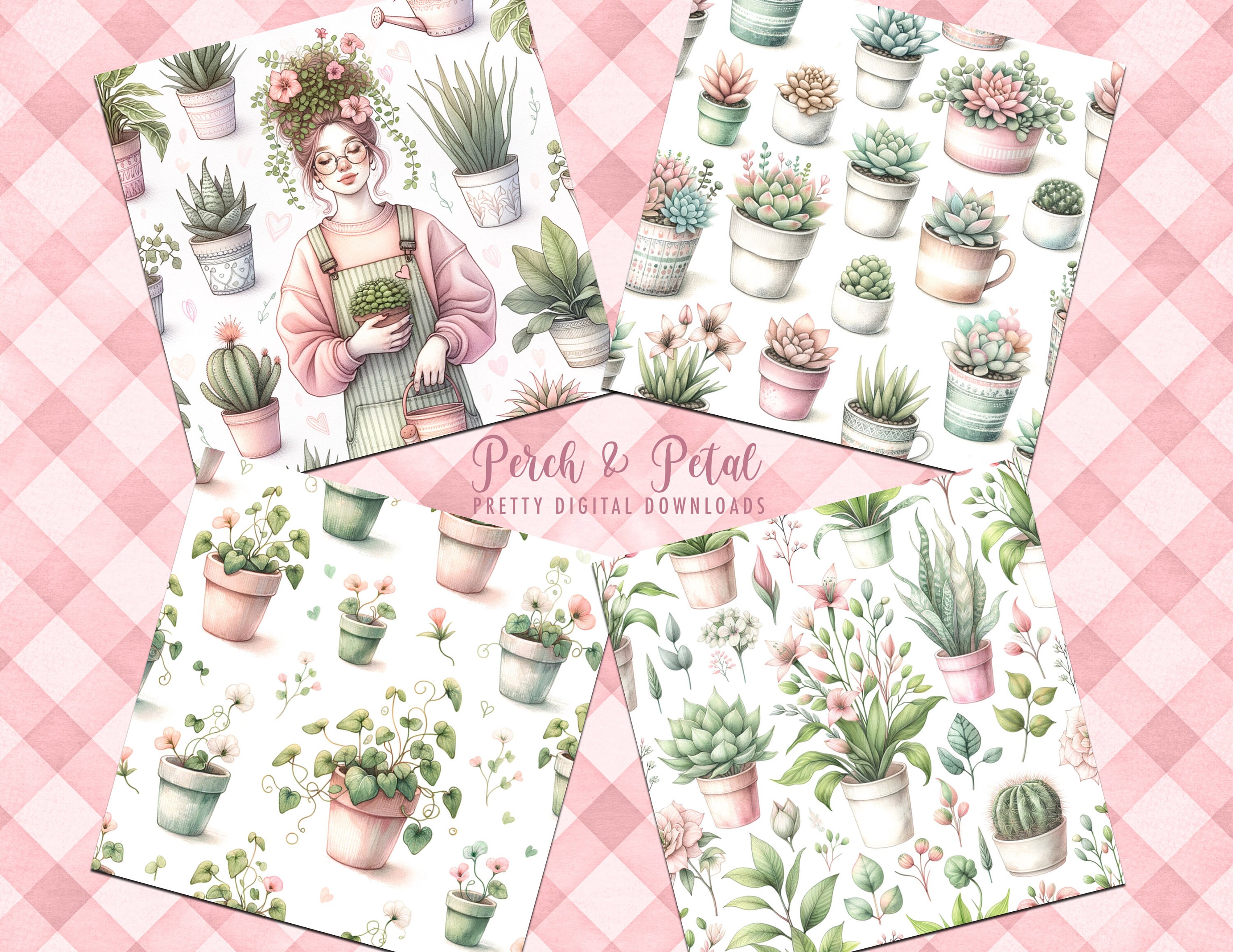 Crazy for Plants Pretty Digital Scrapbook Paper, Watercolor Style, Junk ...