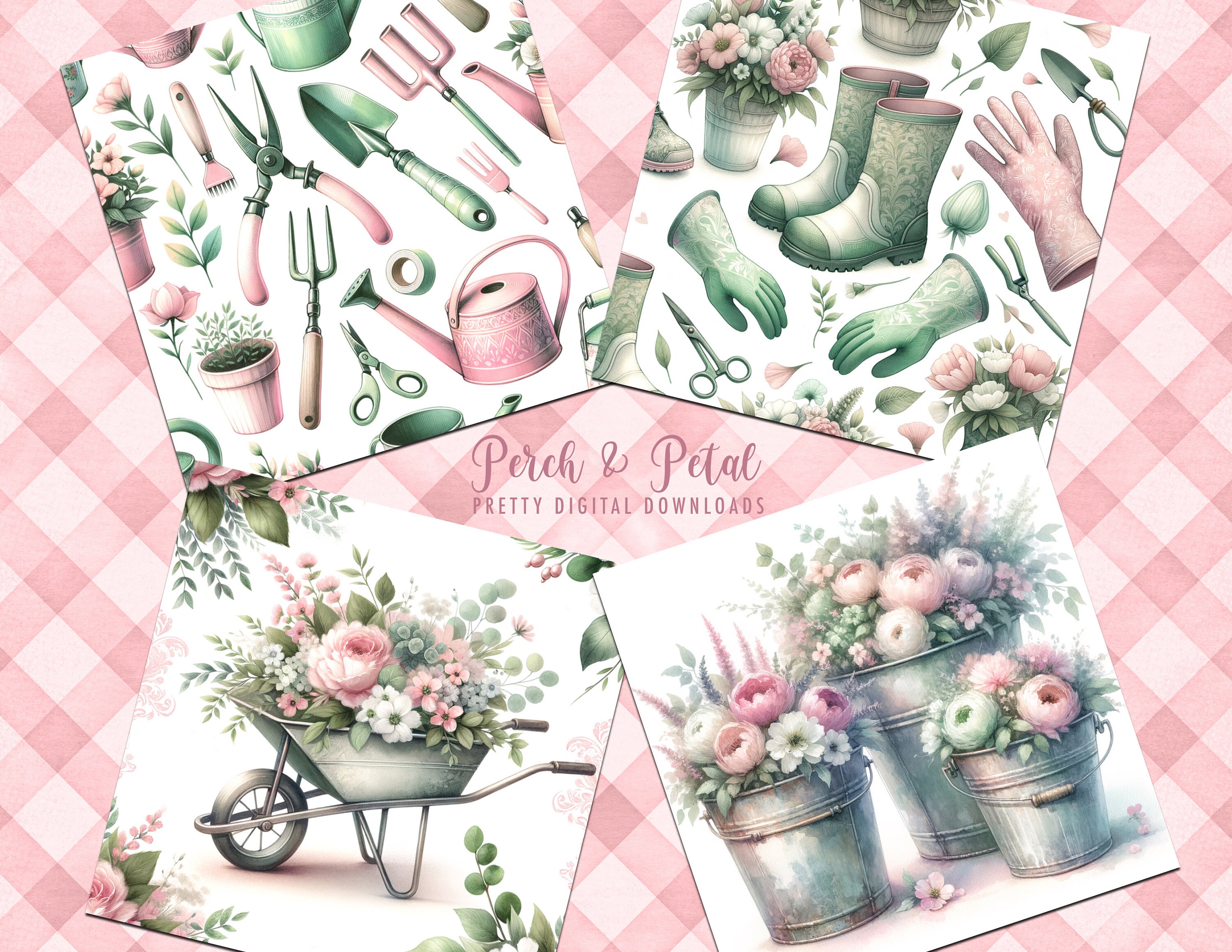 Crazy for Plants Pretty Digital Scrapbook Paper, Watercolor Style, Junk ...