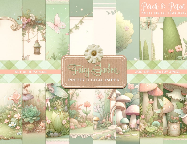 Fairy Garden Pretty Digital Scrapbook Paper, Printable Paper, Junk ...