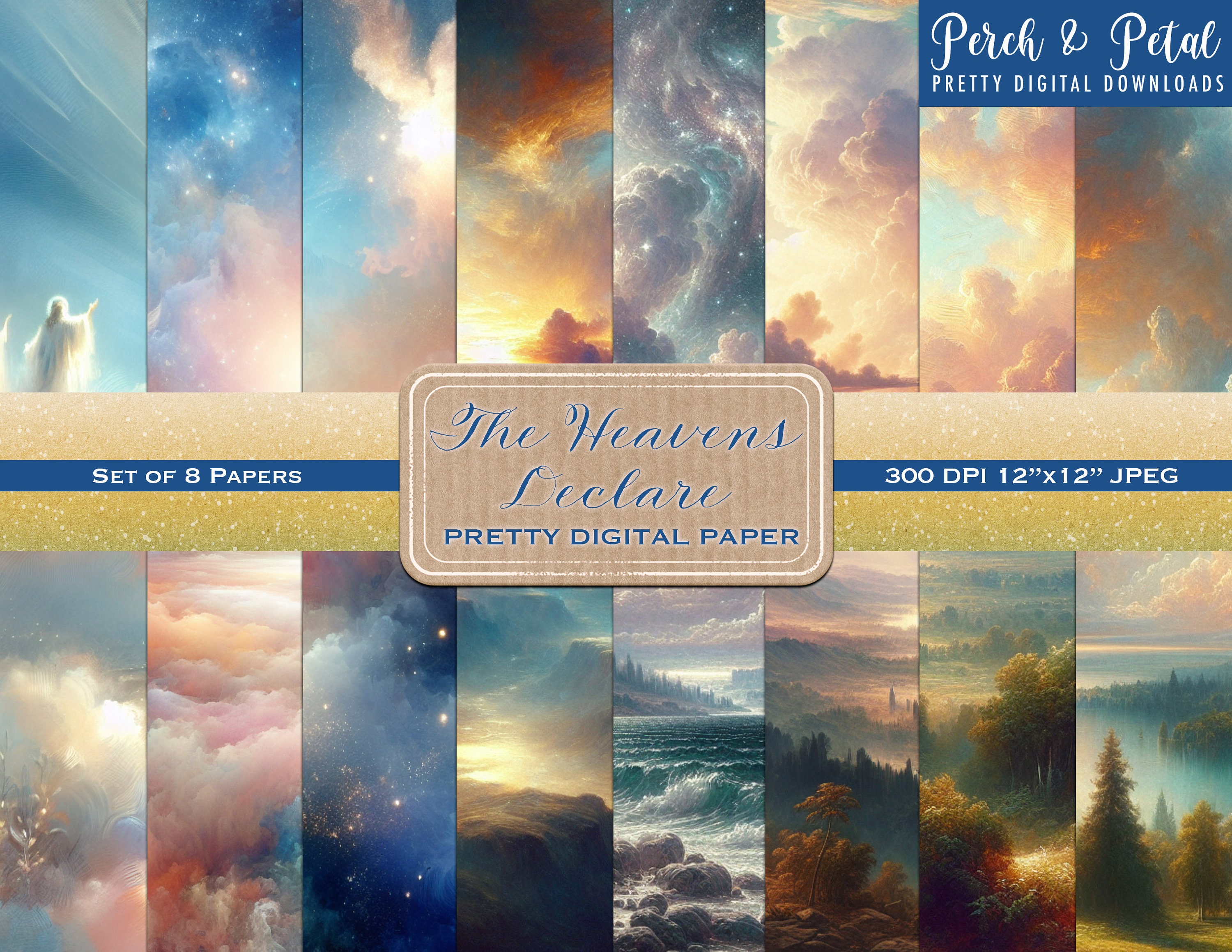 The Heavens Declare Pretty Digital Scrapbook Paper, Watercolor Style ...