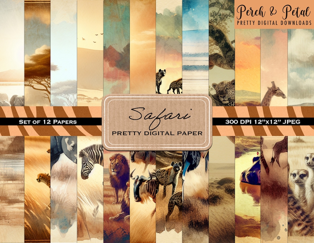 Safari Pretty Digital Scrapbook Paper, Instant Download, 12x12, Junk ...