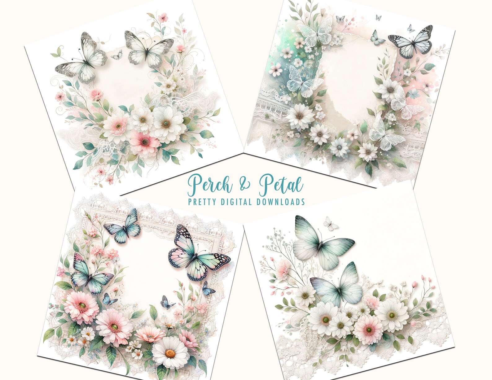 Butterflies & Lace Pretty Digital Scrapbook Paper, Junk Journal Paper ...