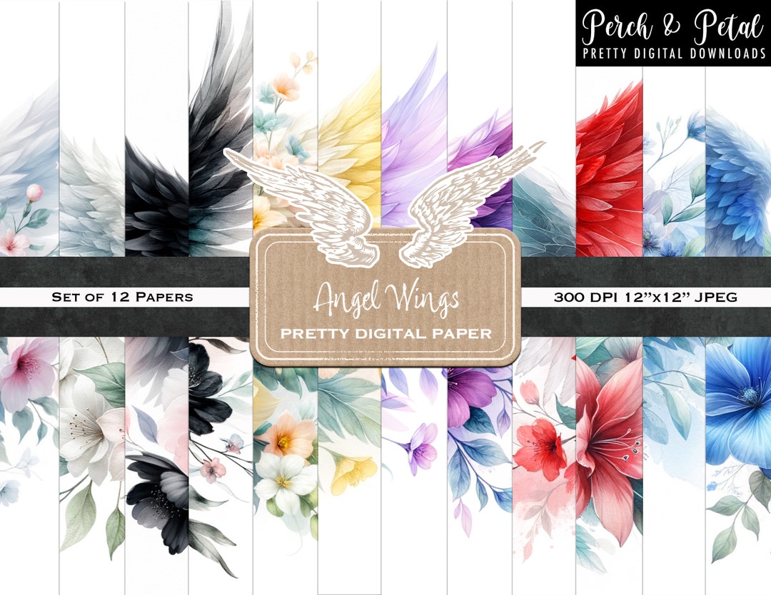 Angel Wings Soft and Delicate Watercolor Wings With Flowers Pretty ...