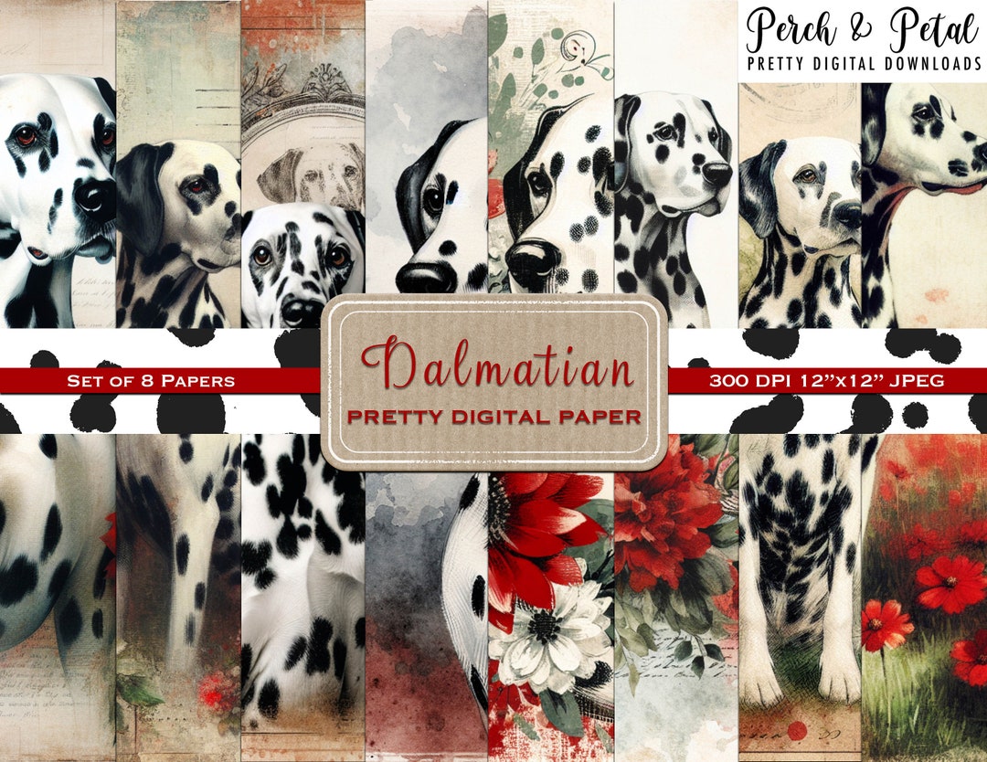 Dalmatian Pretty Digital Scrapbook Paper, Watercolor Style, Printable ...