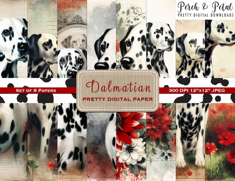 Dalmatian Pretty Digital Scrapbook Paper, Watercolor Style, Printable ...