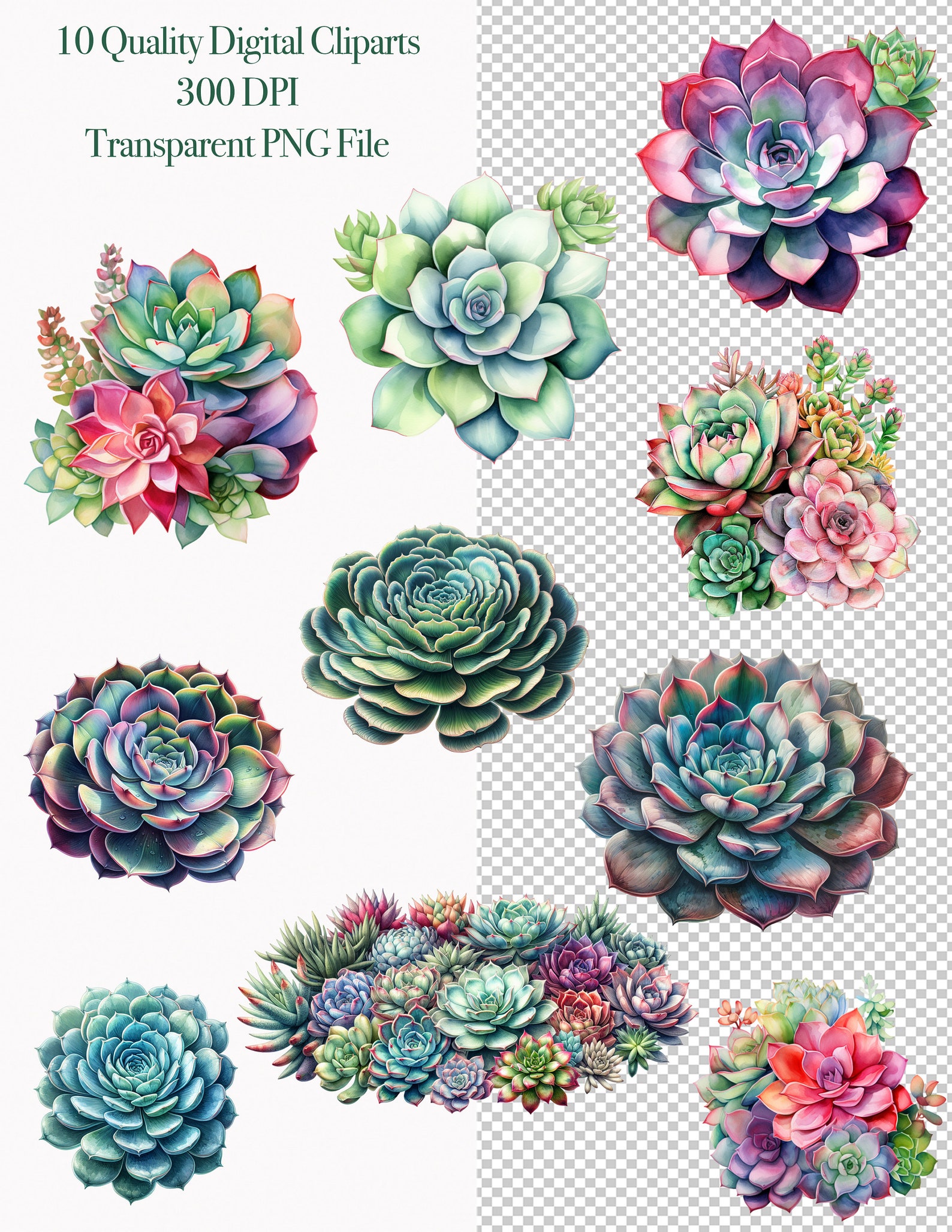Succulents Pretty Digital Clipart, 300DPI, Pngs, Ready for Your DIY Paper Projects - Etsy