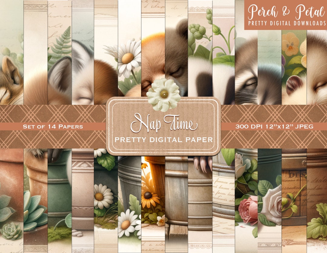 Nap Time. Napping Baby Woodland Animals Pretty Digital Scrapbook Paper ...