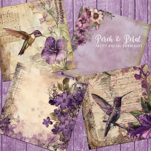 Purple Hummingbird Pretty Digital Scrapbook Paper, Vintage Style ...