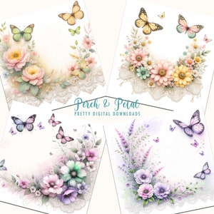 Butterflies & Lace Pretty Digital Scrapbook Paper, Junk Journal Paper ...