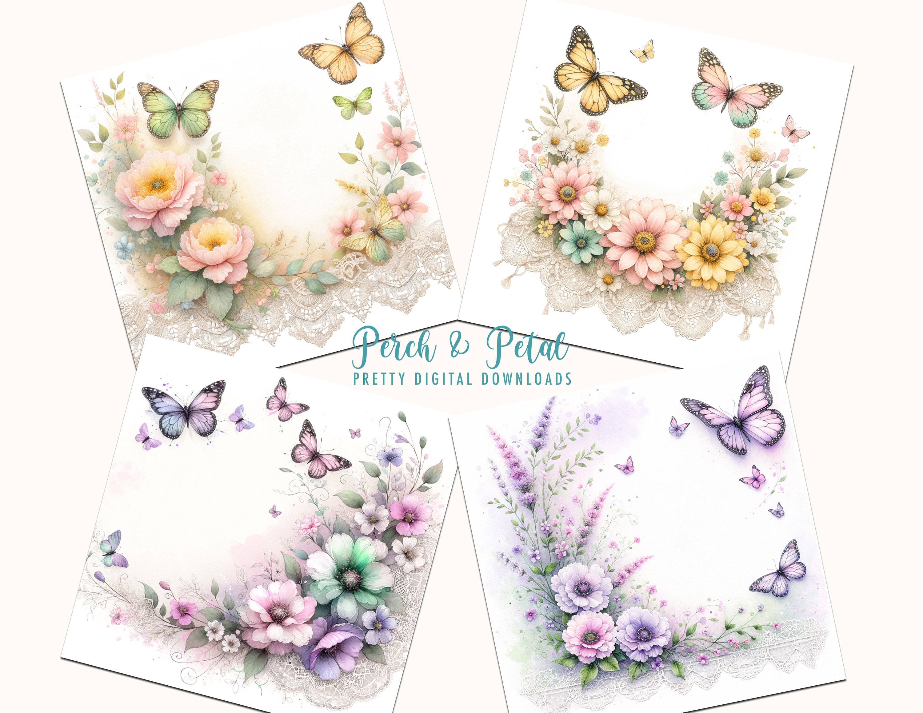 Butterflies & Lace Pretty Digital Scrapbook Paper, Junk Journal Paper ...