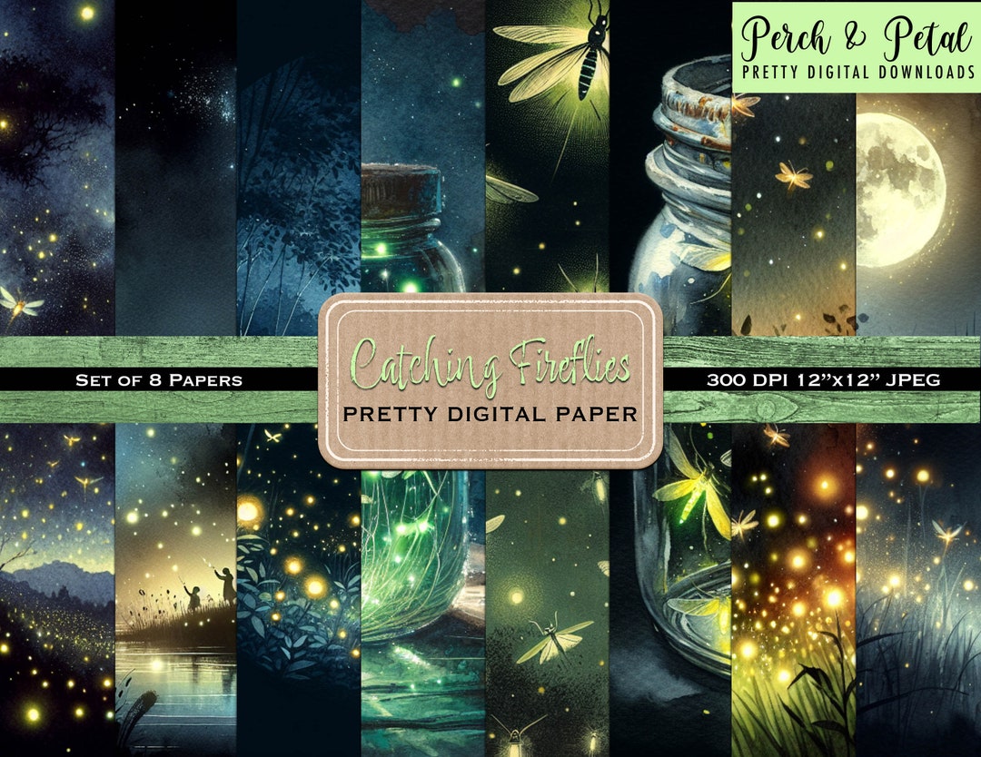 Catching Fireflies Pretty Digital Scrapbook Paper, Watercolor Style ...
