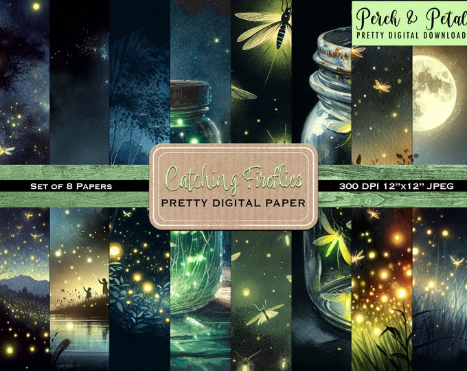 Catching Fireflies Pretty Digital Scrapbook Paper, Watercolor Style ...
