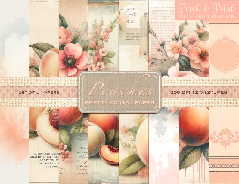 Peaches Pretty Digital Scrapbook Paper, Shabby Chic Style, Instant ...