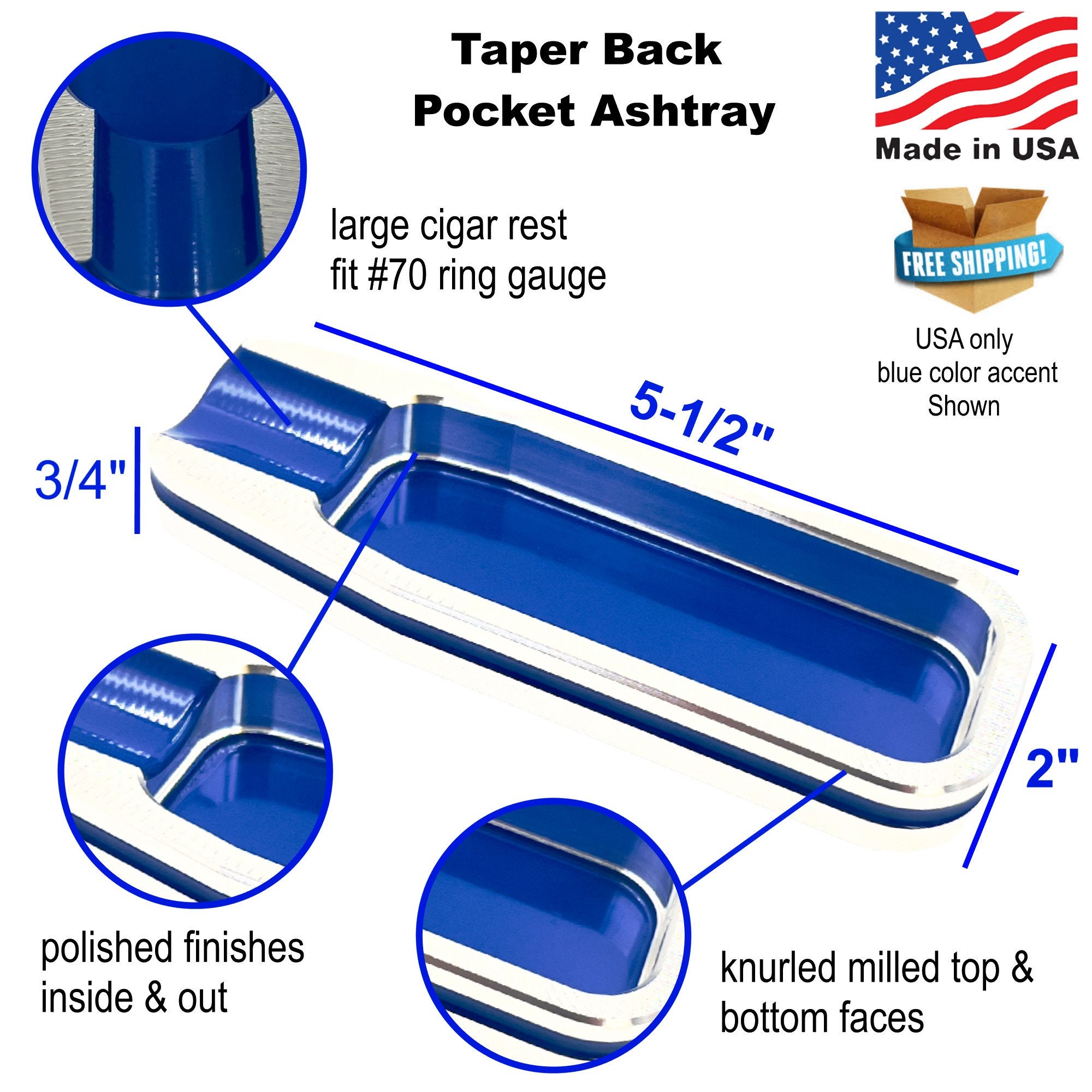 Blue Travel Cigar Ashtray, Taper Back, Travel Cigar Ashtray, Aluminum ...